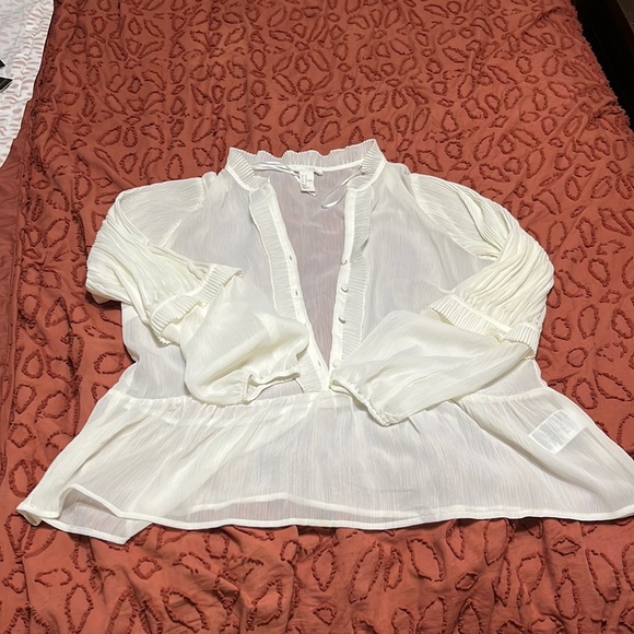 H&M | Tops | White Mini Pleated And Ruffled Sheer Top | Poshmark